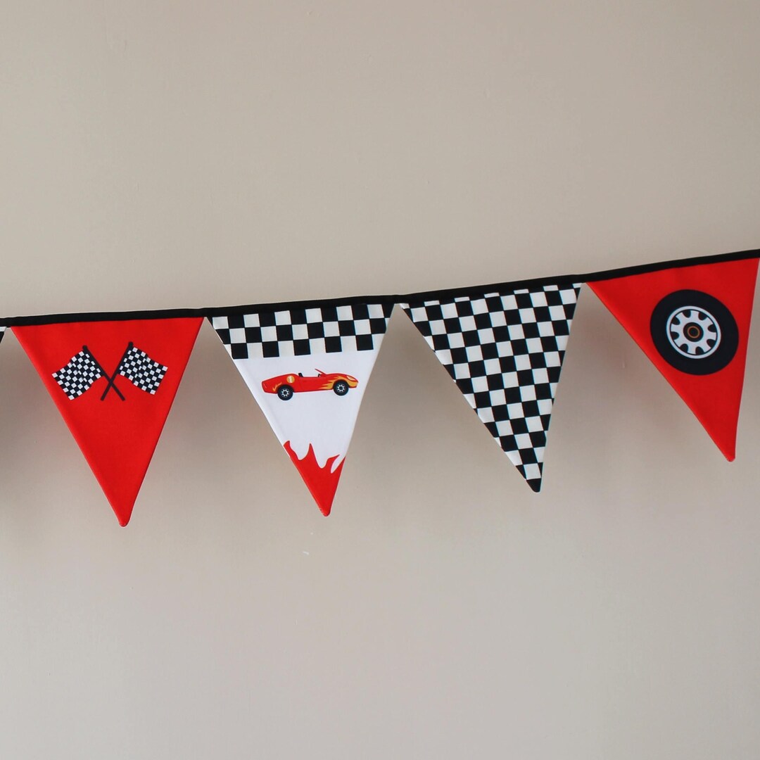 Fast One Birthday Race Car Banner, Garland Checkered Flag Racing Party ...