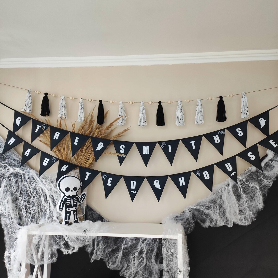 Halloween Outdoor Decor Spooky Garland Porch Halloween Banner Fabric ...