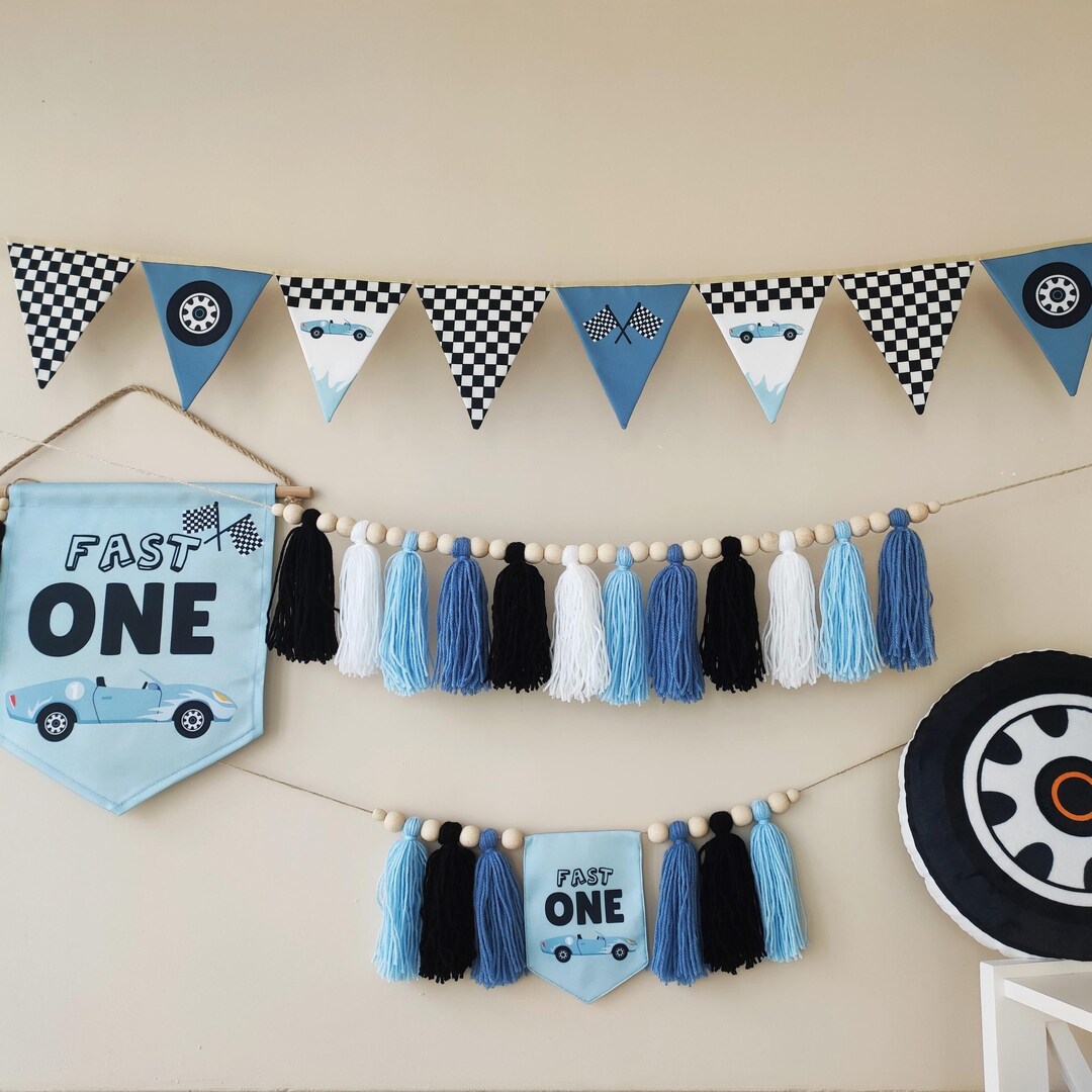 Fast One Birthday Boy Race Car High Chair Banner, 1st Birthday Boy ...