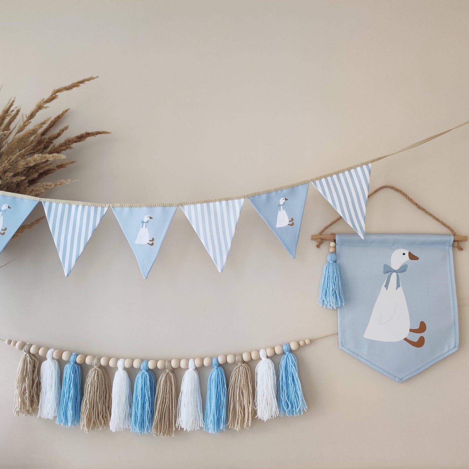 One Silly Goose Birthday Banner Goose Baby Shower Gingham, Bunting Blue ...