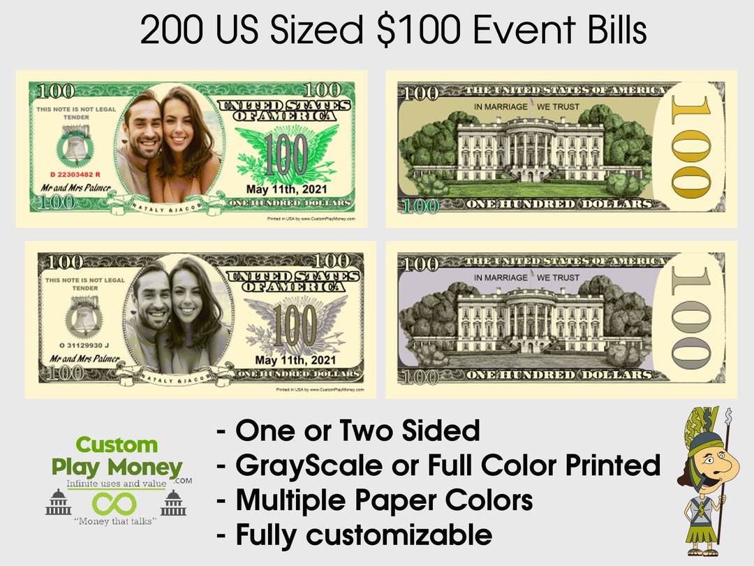 200 Bill Money Cash - Custom Your Face Bachelor Bachelorette Favor ...