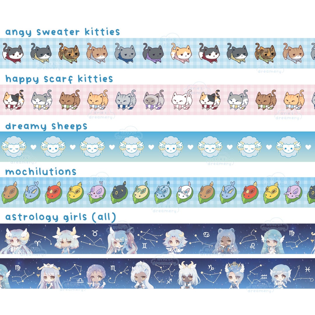 Cute Kitty, Sheep, Mochi & Astrology Washi Tape | Cute, Kawaii ...