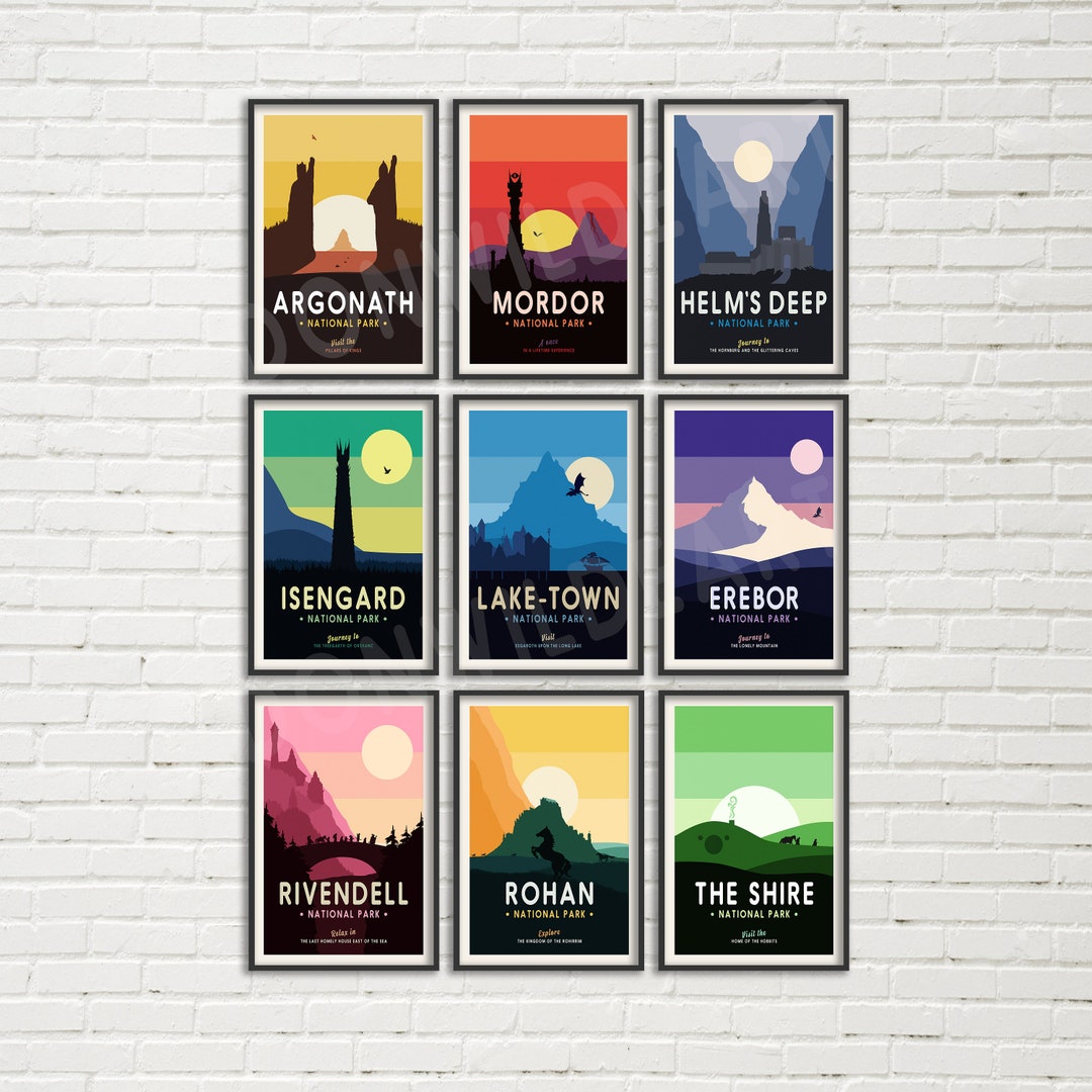 Sets of Lord of the Rings Poster, Minimalist LOTR Art, Shire Rohan ...
