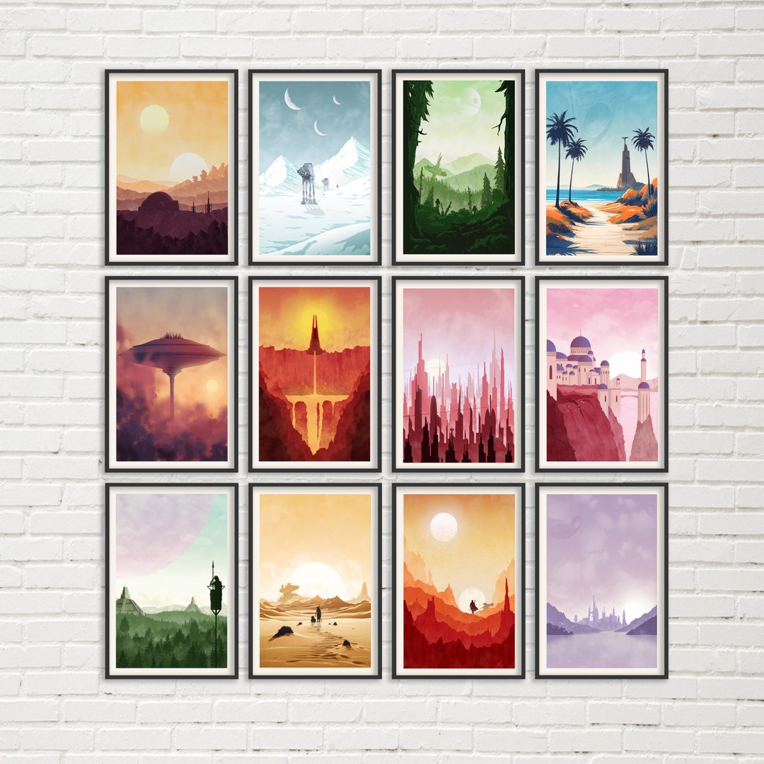 Star Wars Travel Planet Poster Set - Tatooine, Hoth, Naboo, Mustafar ...