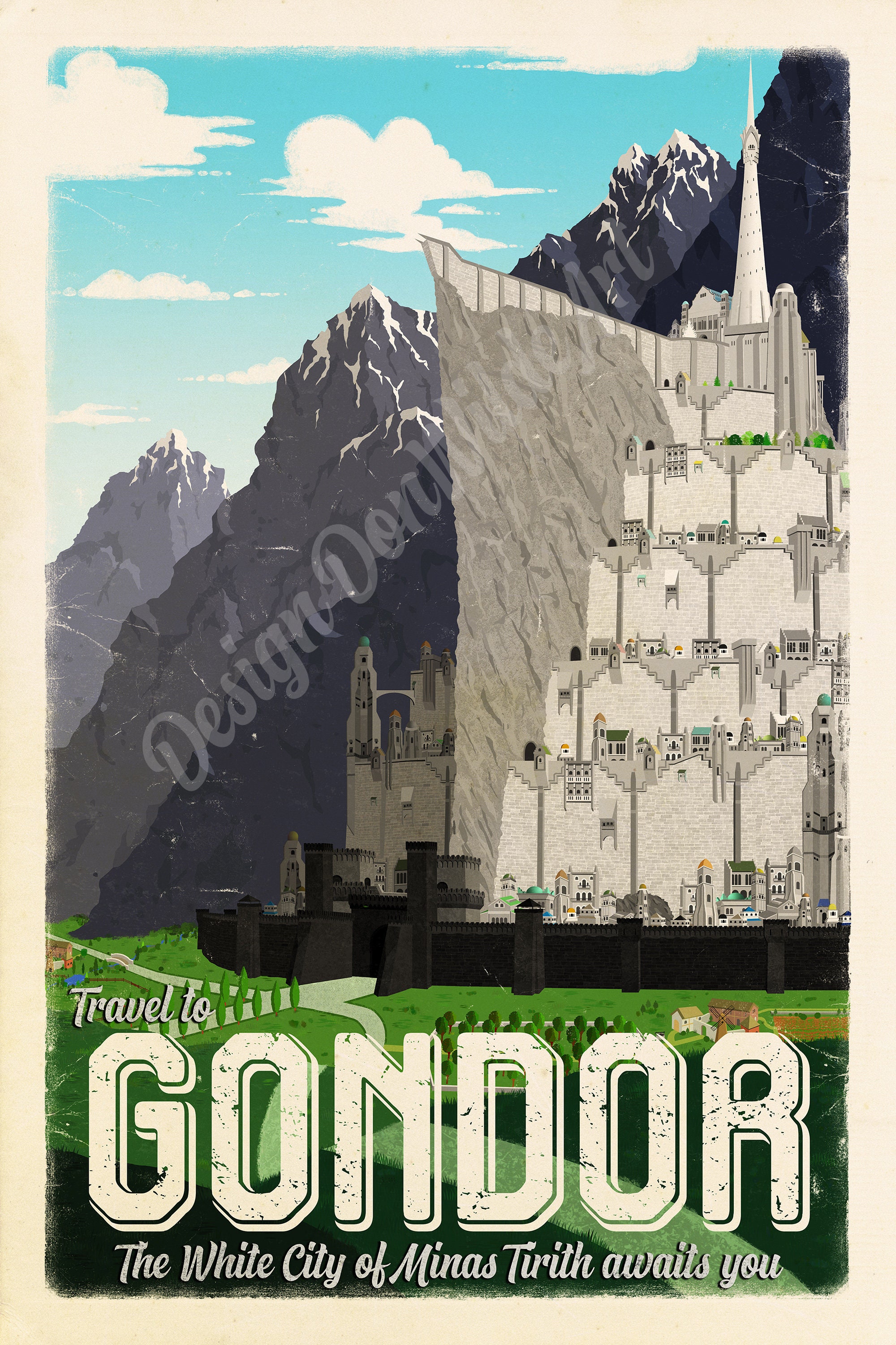 Gondor / Minas Tirith Travel Poster Vintage Lord of the | Etsy