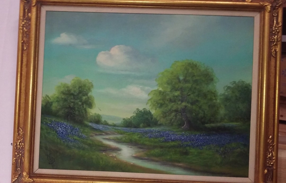 Texas Bluebonnets Near the Creek Litz Artist Oil on Canvas - Etsy