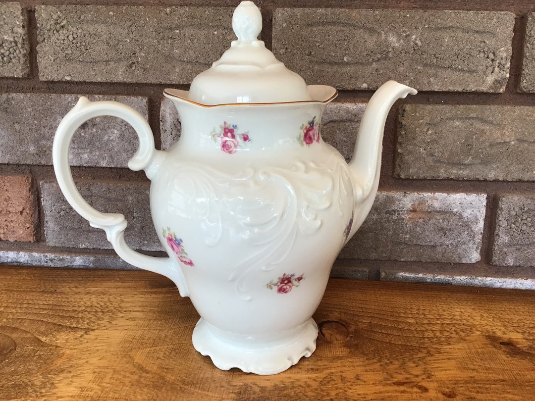 Vintage Wawel Porcelain Raised Swirls Pink Rose Floral Teapot Made in ...