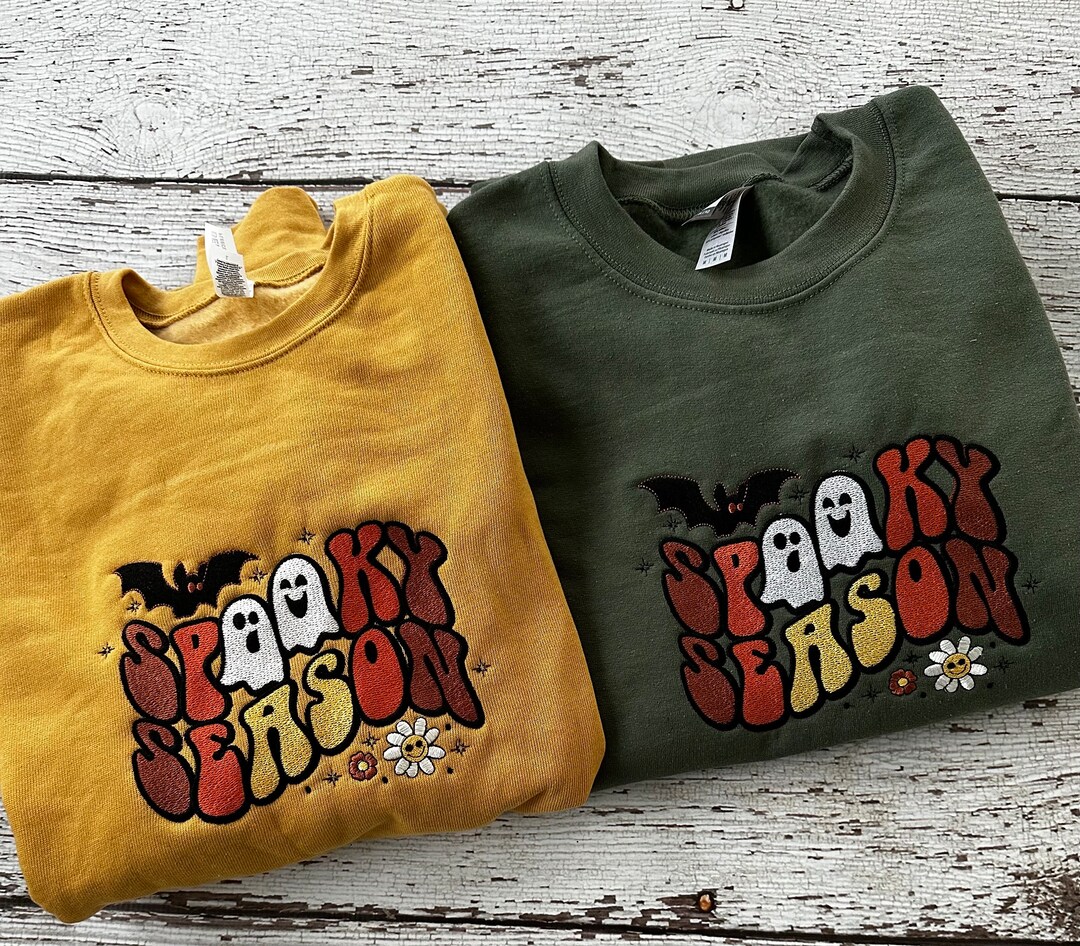 Spooky Season Embroidered Sweatshirt, Ghost Sweatshirt, Halloween Shirt ...