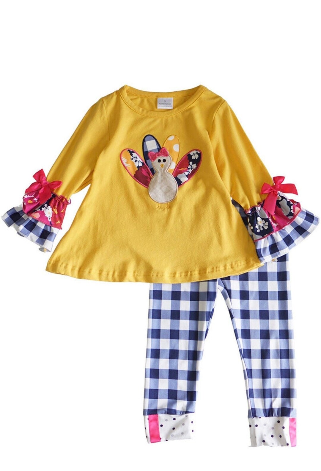Girls Fall Turkey Pant Set, Thanksgiving Embroidered Turkey Applique ...
