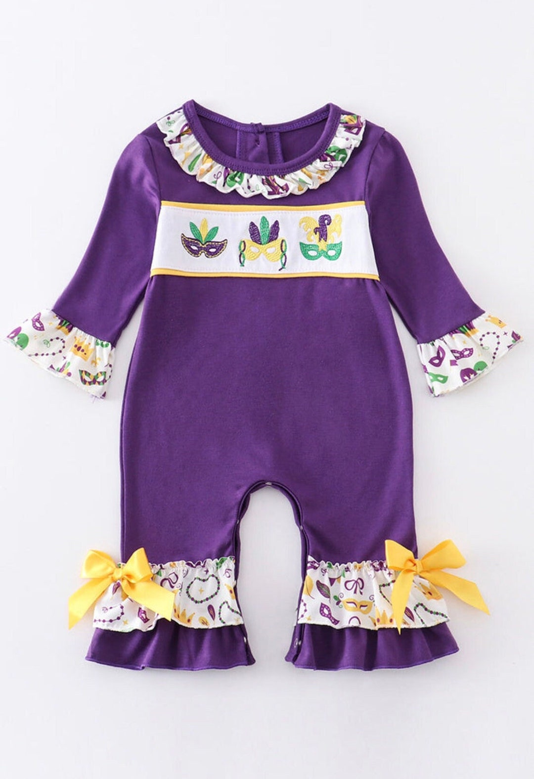 Baby Girl Mardi Gras Mask Romper With Ruffle Trim, Mardi Gras Parade ...