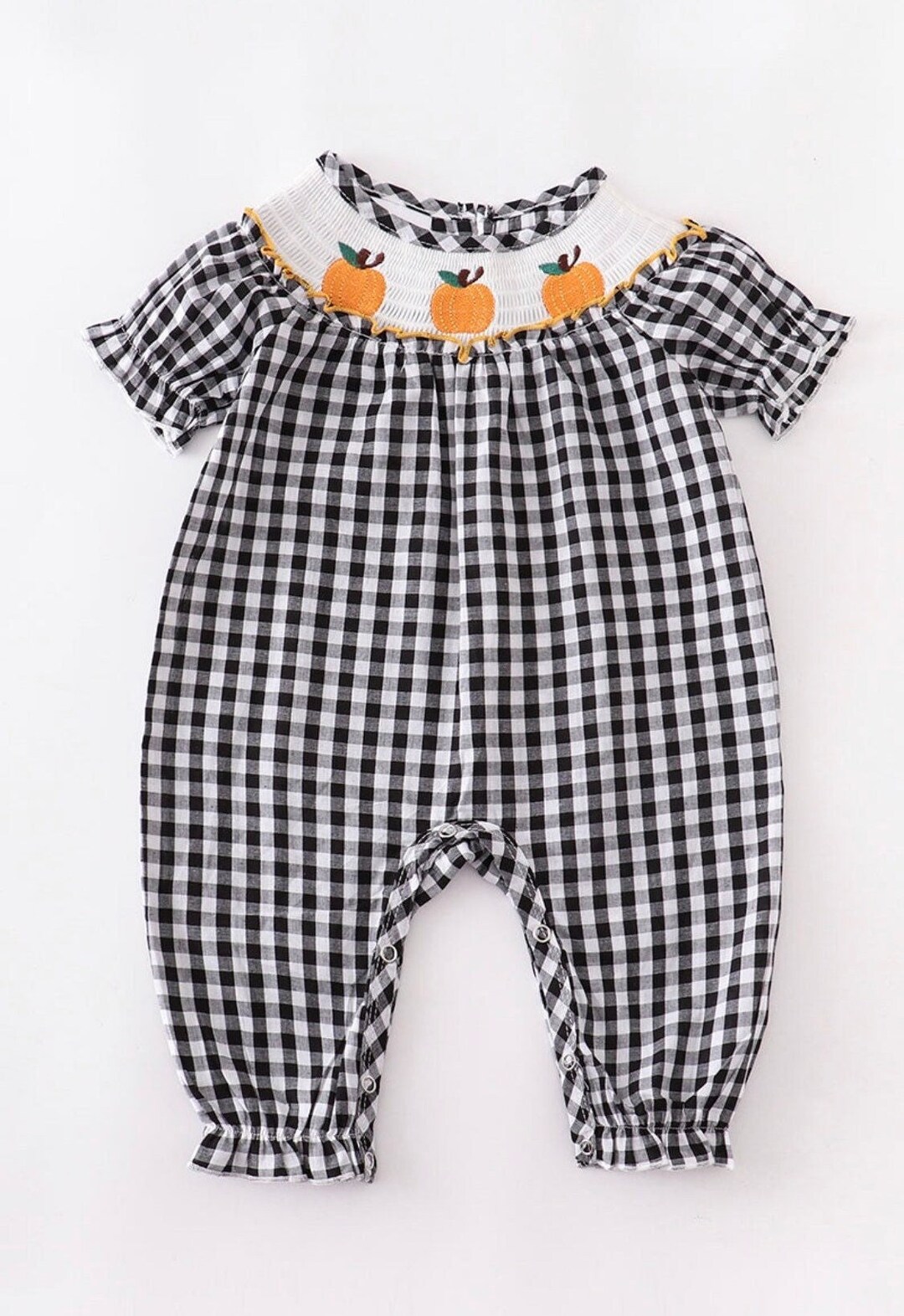 Baby Girl Smocked Fall Bubble Romper Embroidered Pumpkins - Etsy