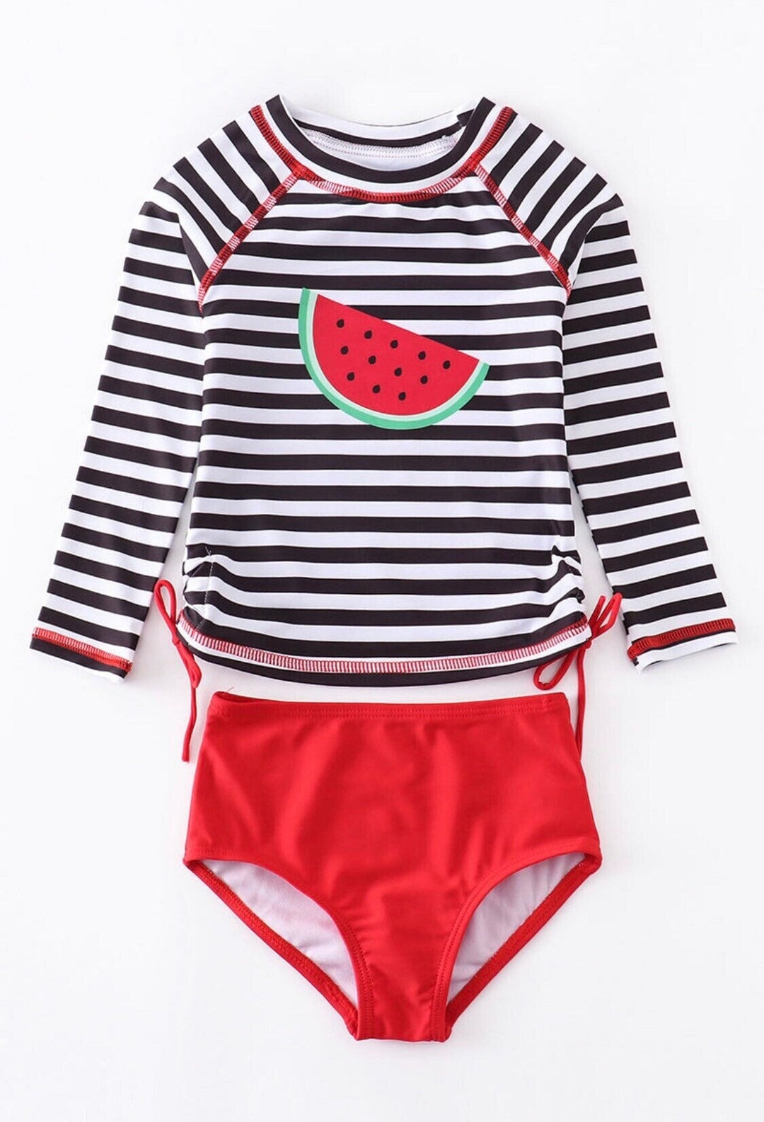 Toddler Girl Long Sleeve Swimsuit, Red, White & Blue and Watermelon, 2 ...