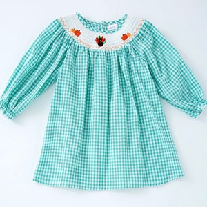 Baby Girl Smocked Fall Thanksgiving Bubble Romper, Embroidered Turkey and Pumpkins, Pickles ...