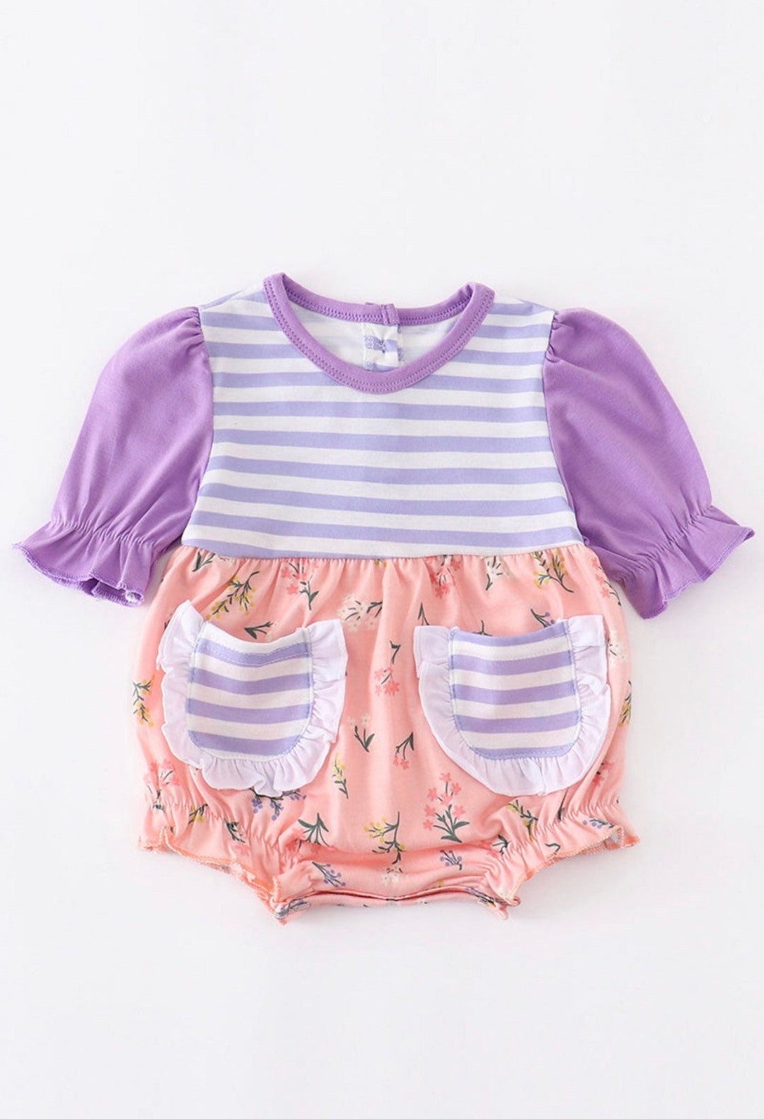 Baby Girl Bubble Romper, Adorable Floral & Stripe Bubble Romper With Pockets, Quality Made, All ...