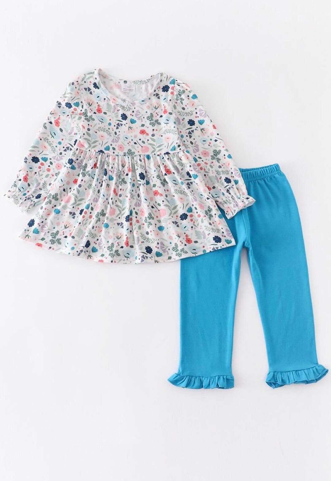 Girl Fall Pant Set With Ruffle Trim, BEAUTIFUL Floral Print Top & Aqua ...