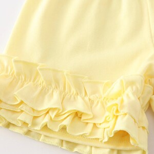 Girl's Summer Short Set With Pockets, Yellow Ruffle Trim, Floral Print ...