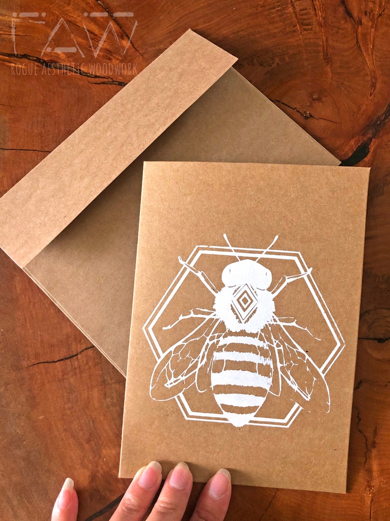 Geometric Bee Hand Printed Card Honey Bee Screen Printed - Etsy