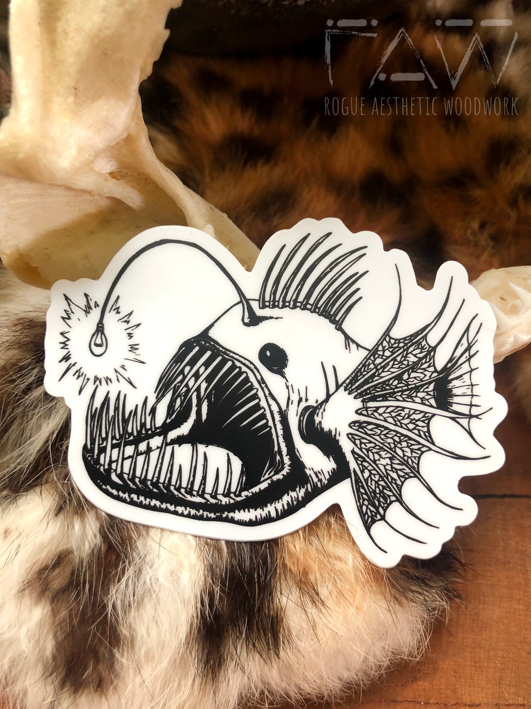 Anglerfish Vinyl Sticker || Deep Ocean Sea Creature Sticker || Scary ...