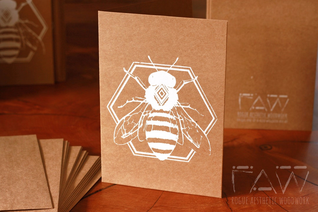 Geometric Bee Hand Printed Card Honey Bee Screen Printed - Etsy