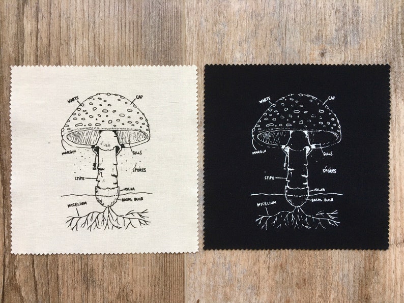 Small 5x5 Mushroom Patches white on black anatomy of | Etsy