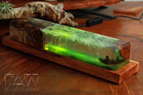 Green Glow Lamp Resin and Maple Burl Wood Night Light - Etsy