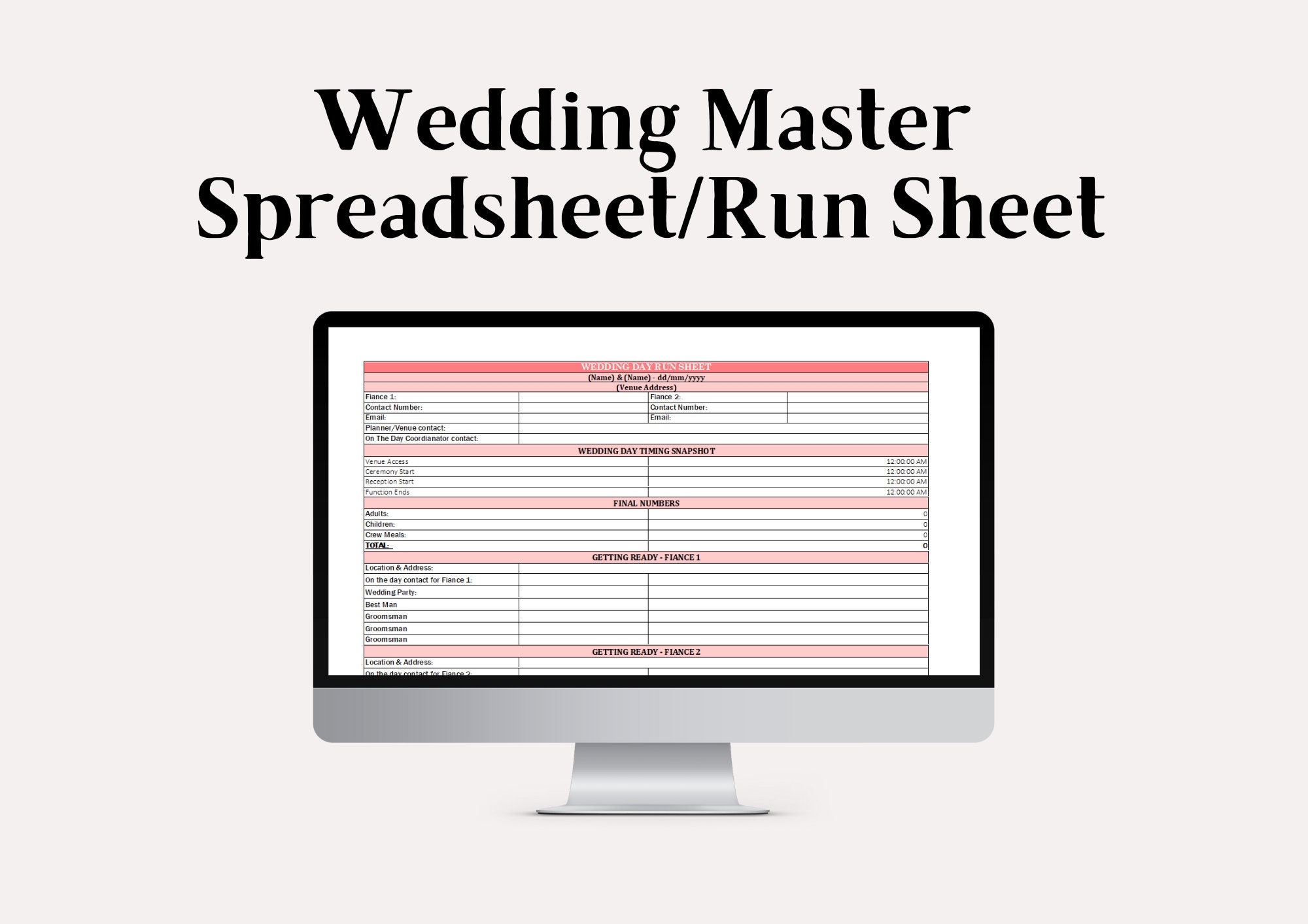 Sample Run Sheet Wedding