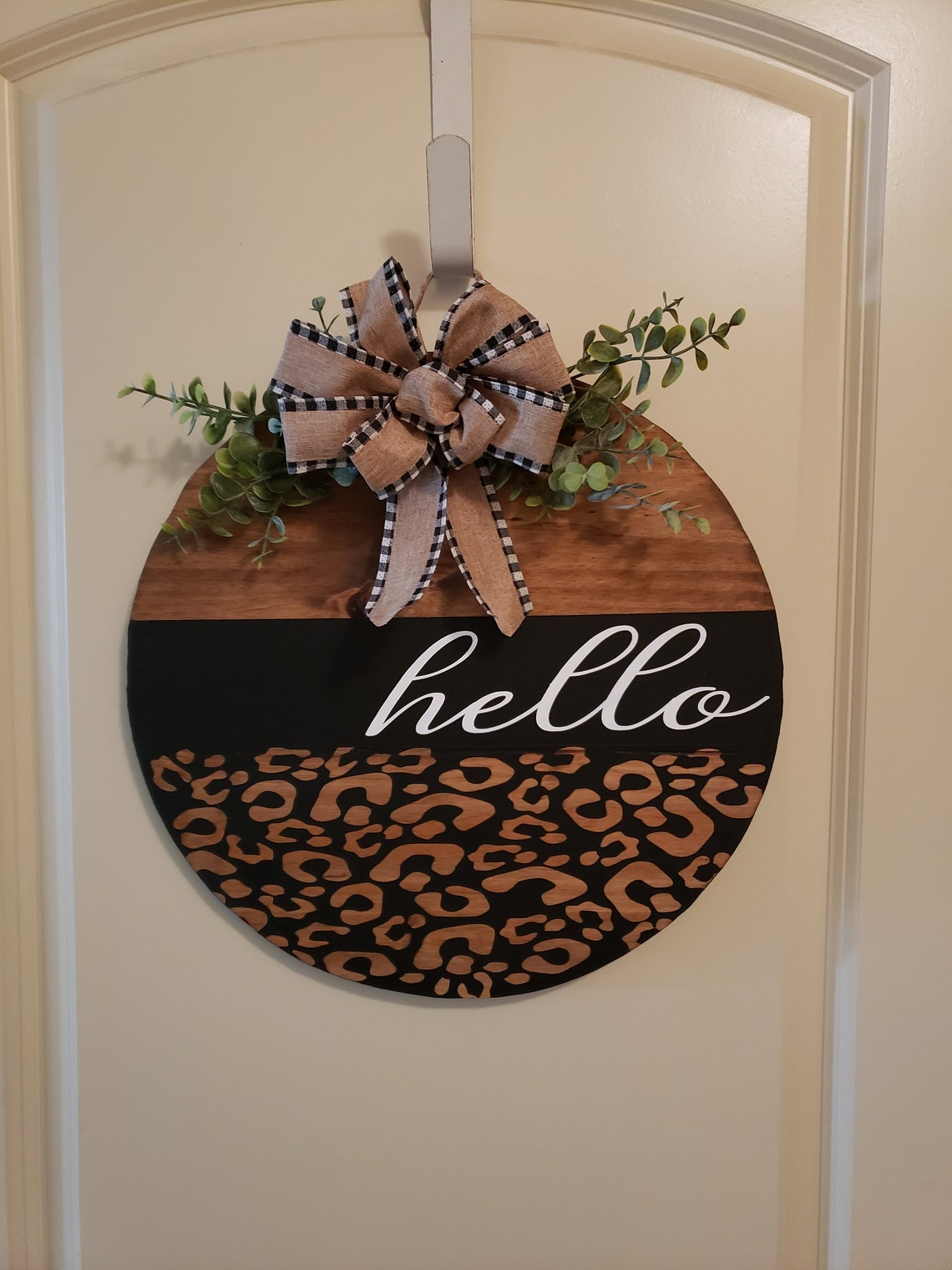 Leopard Print Hello Door Hanger, Wood Welcome Sign - Etsy