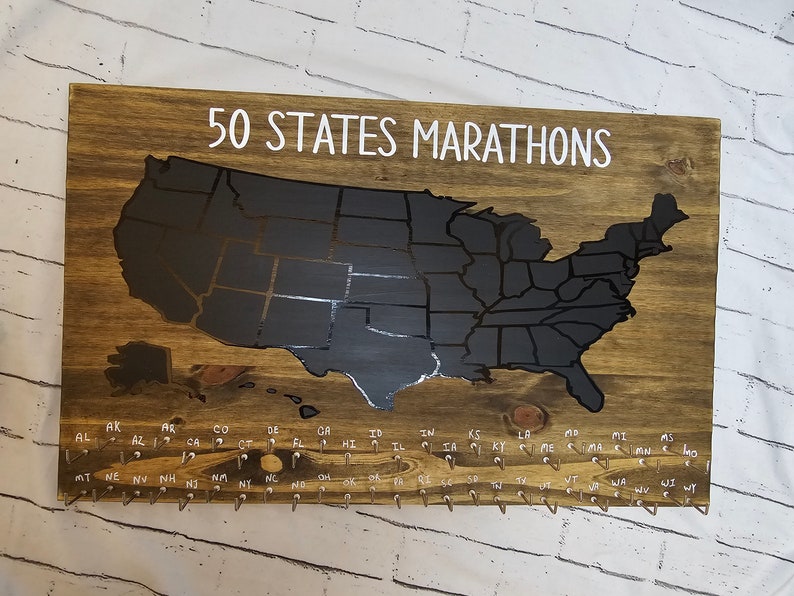 50 States Medal Holder, Chalkboard USA Map, Runners Gift, State ...