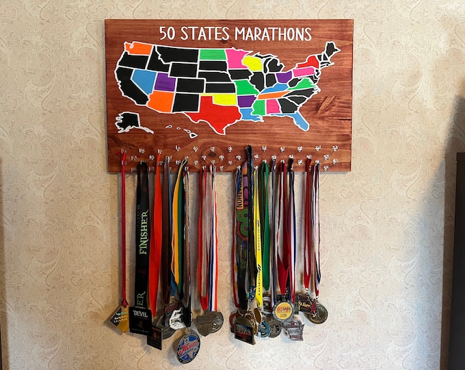 50 States Marathon Medal Holder, Chalkboard US Map, Running Gift - Etsy