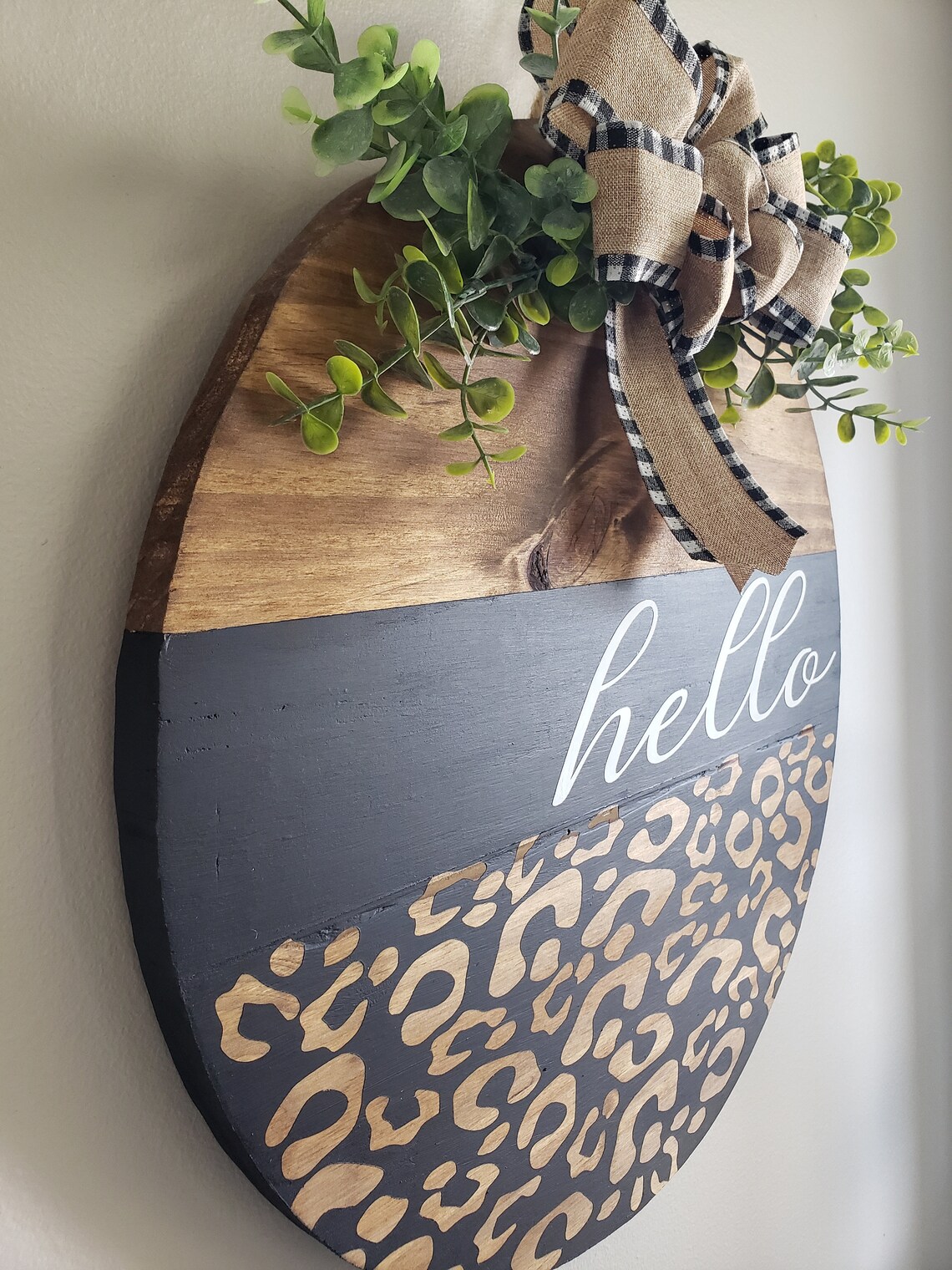 Hello Leopard Print Door Hanger Spring Decor Housewarming & | Etsy