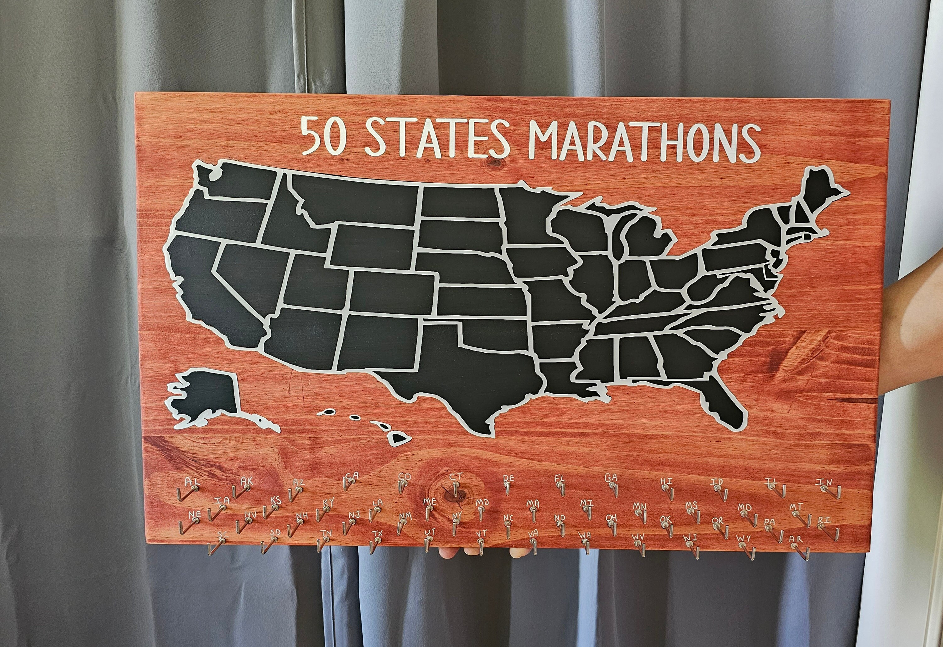 50 States Medal Holder, Chalkboard USA Map, Runners Gift, State ...