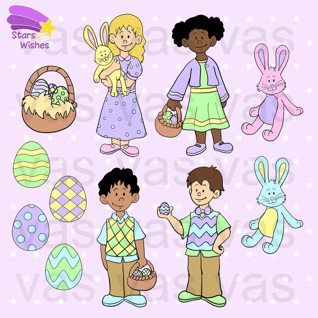 Easter Kids Clip Art, Easter Clipart, Girls, Boys, Clipart, Digital ...