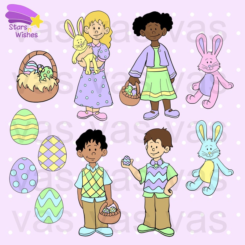 Easter Kids Clip Art, Easter Clipart, Girls, Boys, Clipart, Digital ...