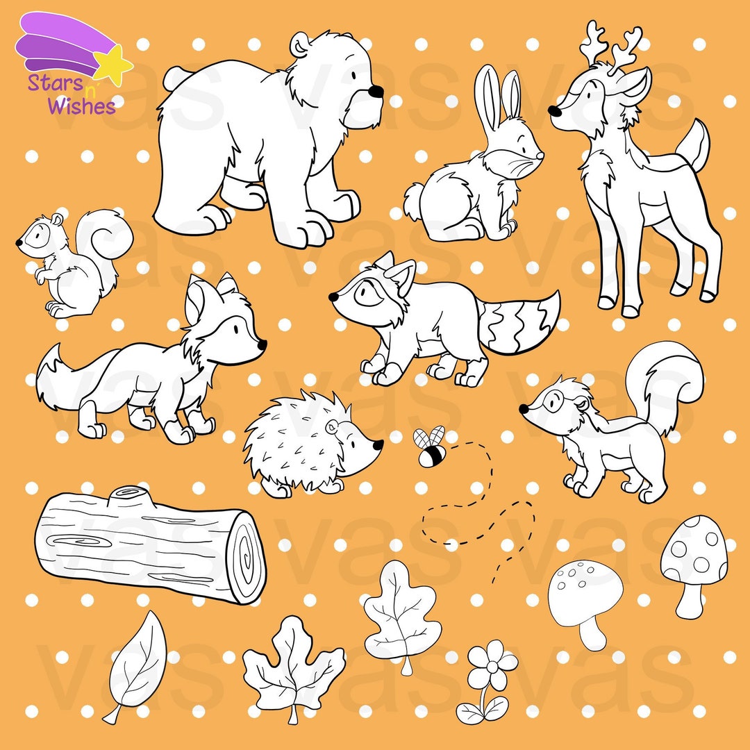 Forest Animals Clip Art, Stamp, Line Art, Forest Animals Clipart ...