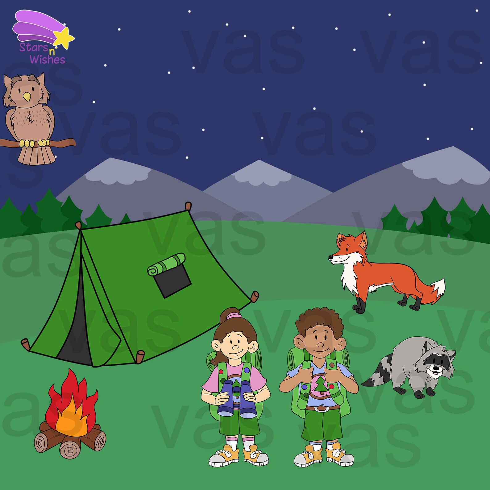 Camping Clip Art, Camping Clipart, Forest Animals Clipart, Clipart ...