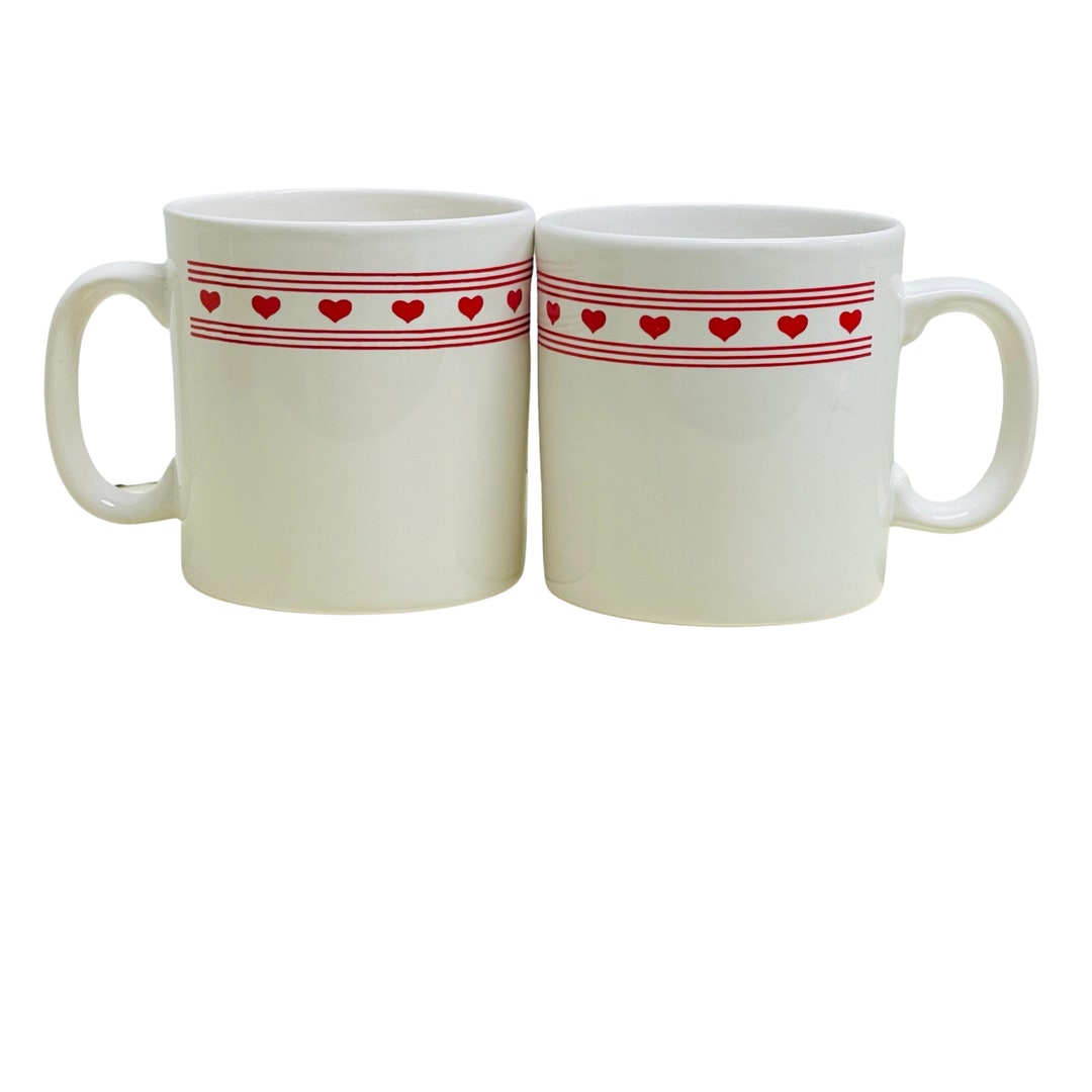 Mug Pair FPC England Ceramic Coffee Tea Hot Beverage Cups Red Heart ...