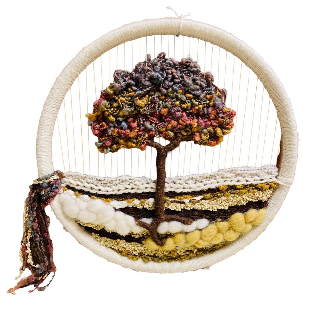 Tree of Life Cicular Wall Hanging Textile Fiber Weaving Retro Mid ...
