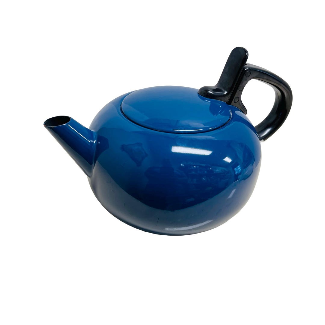 Navy Blue Enamel Kettle: Ben Seibel Postmodern Bubble Pot - Etsy