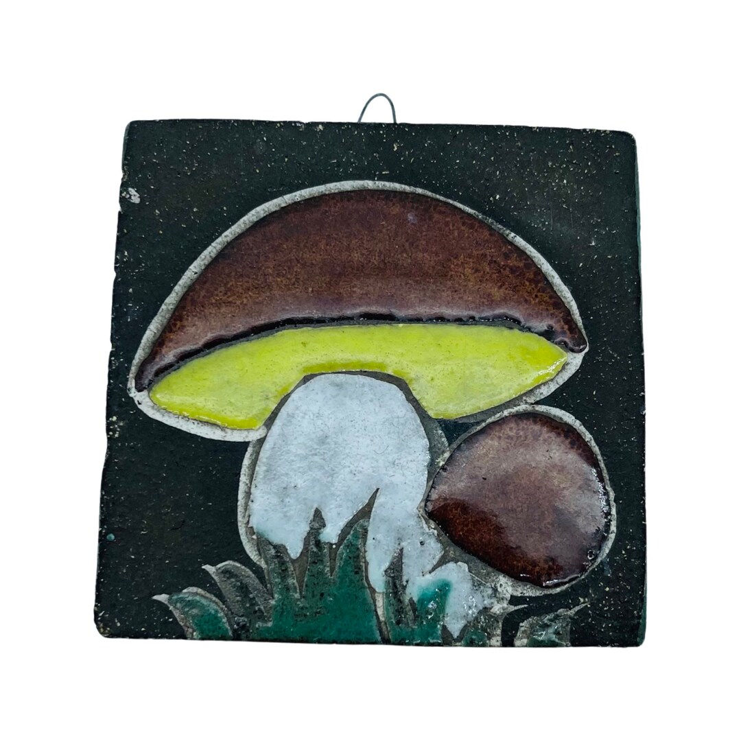 Mushroom Tile Vintage Decorative Ceramic Mushroom Wall Art Tile Signed ...