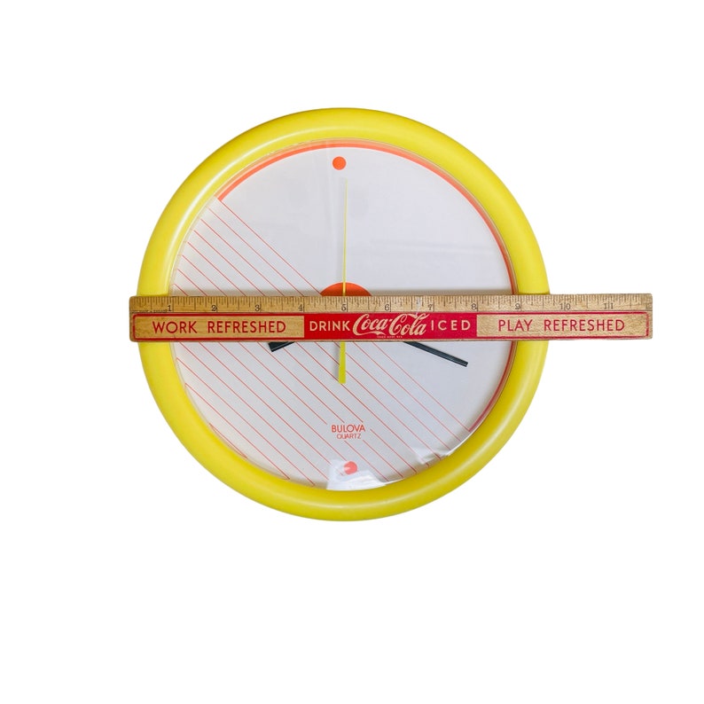 Postmodern Wall Clock Bulova Analog Yellow Plastic Rim Memphis Style AA ...
