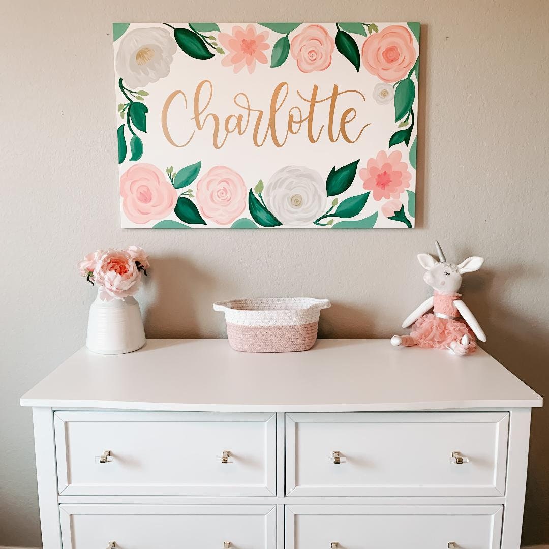 Custom Floral Name Canvas - Etsy