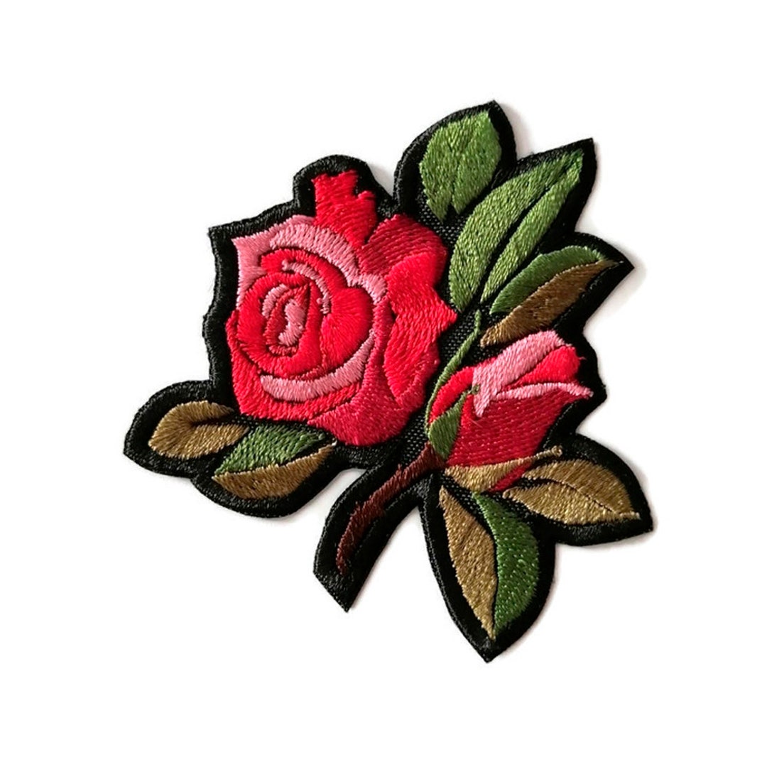 Red Rose Flower Patch, Flower Embroidery Patch, Botanical Iron on Patch ...