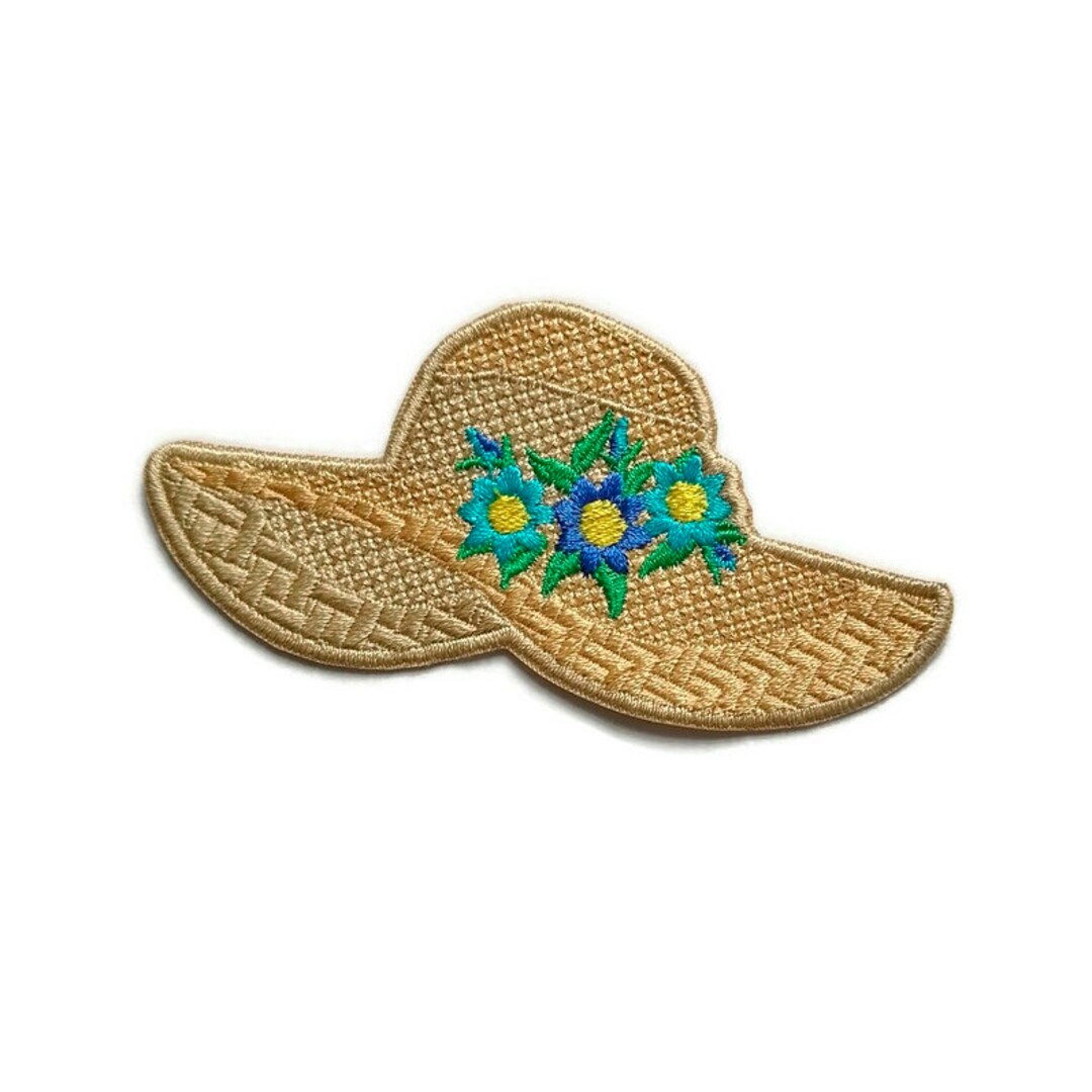 Straw Hat Embroidered Patch. Flower Straw Hat Patch. Sew on Patch, Iron ...