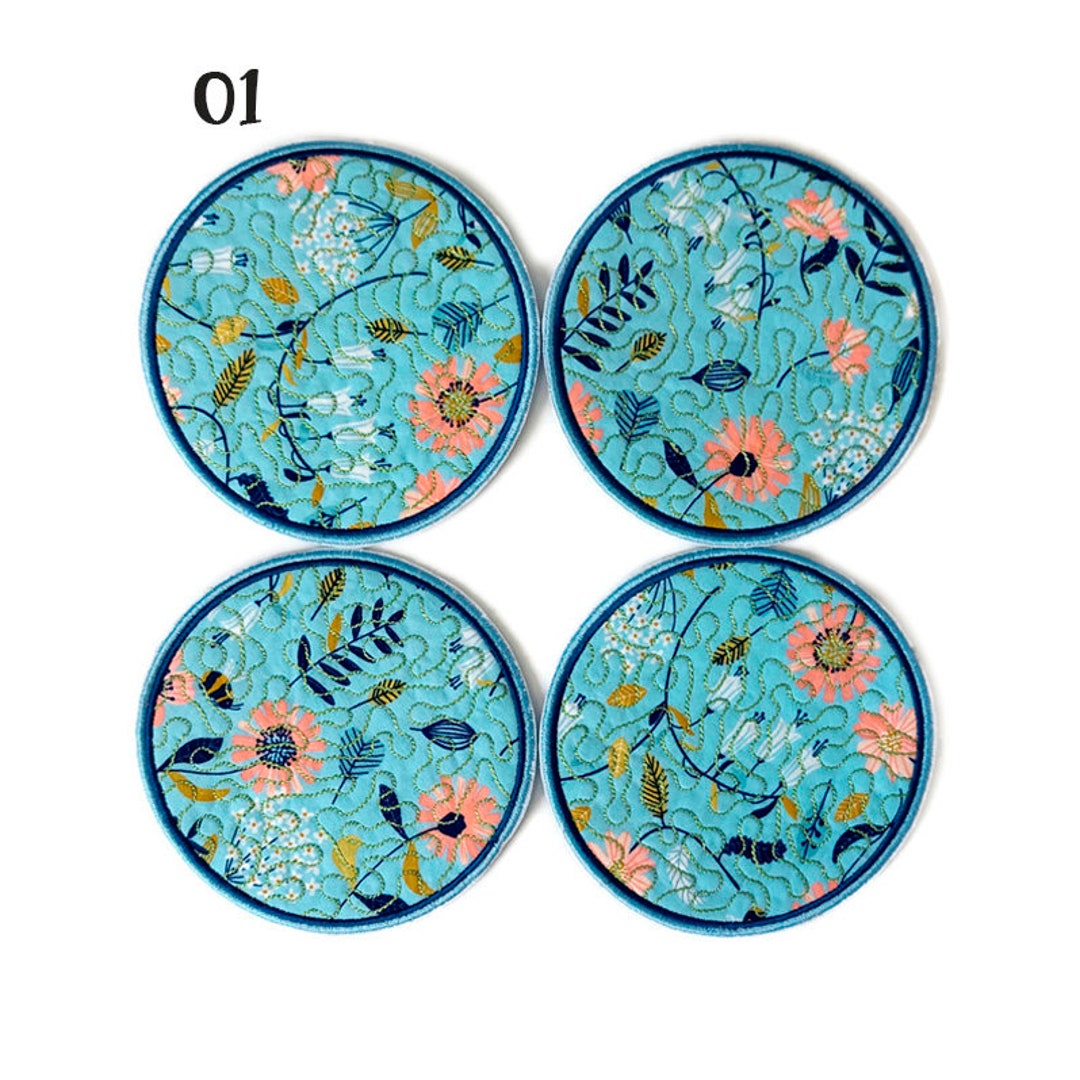 Embroidered Coasters. 5 in (12.7 Cm) Diameter. Handmade Fabric Coasters ...