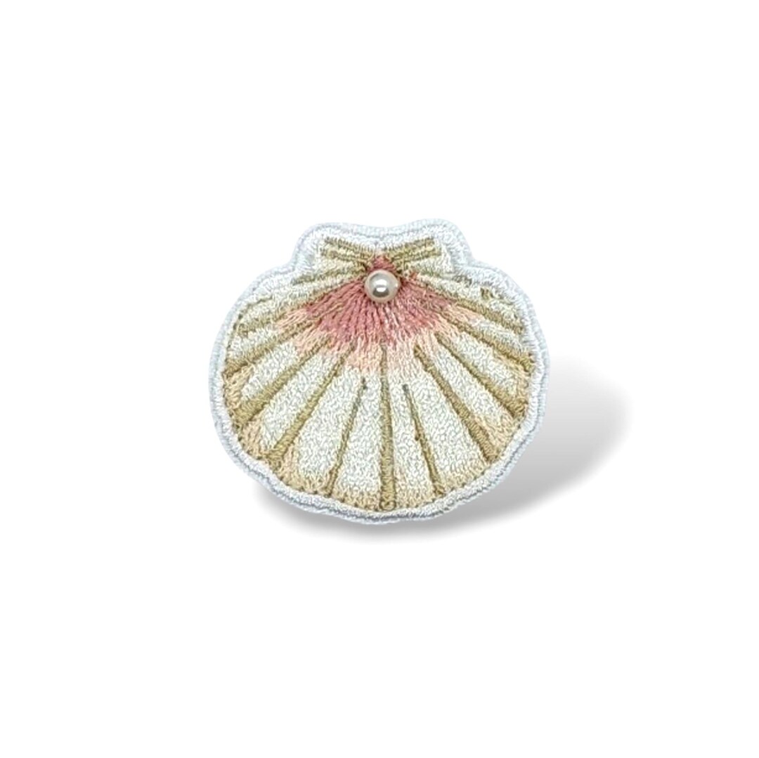 Seashell Embroidered Patch With a Pearl Bead. Shell Patch With Pearl ...