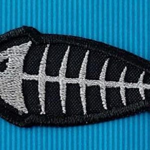 Silver Fish Skeleton Patch. Machine Embroidered Fishing Patch. Sew on ...