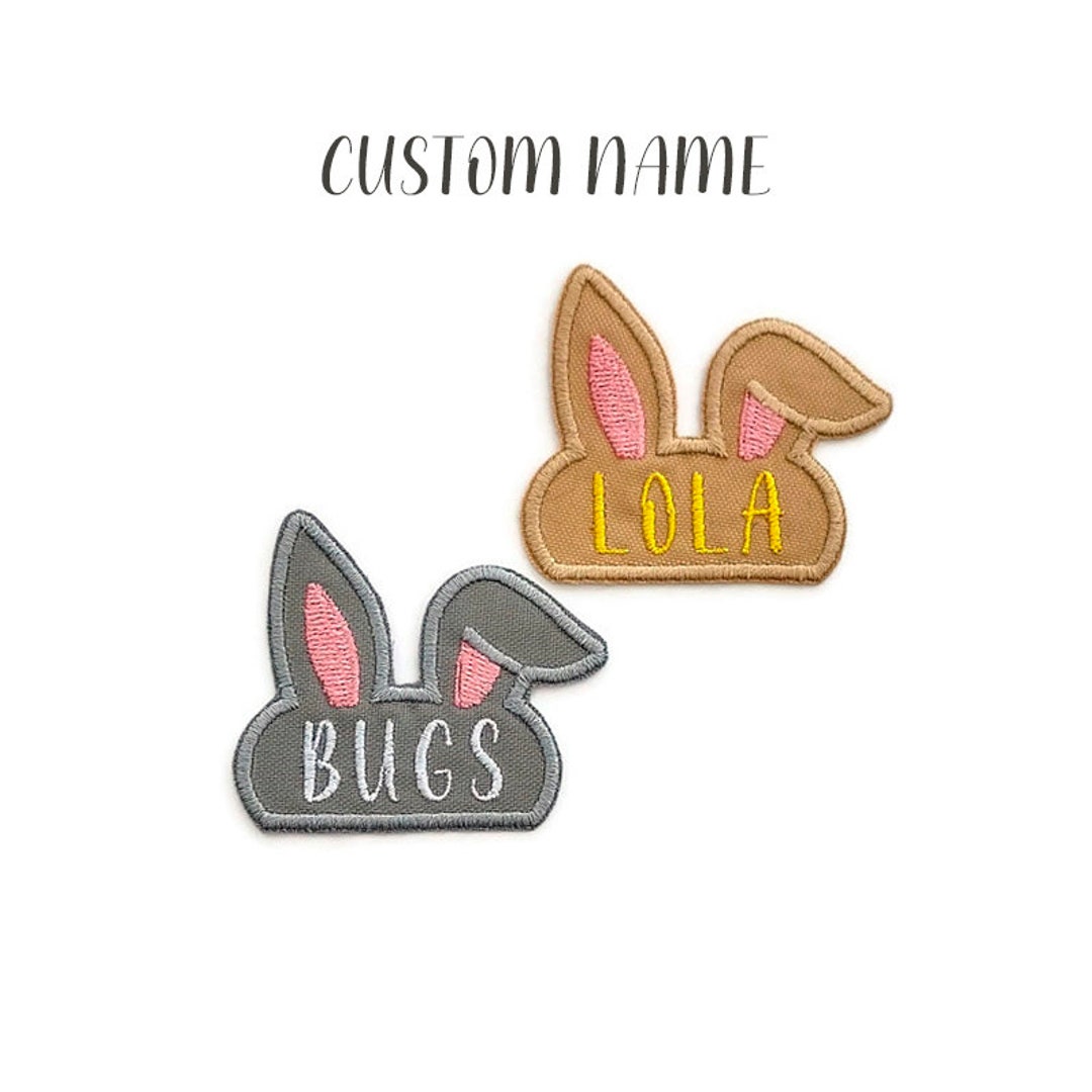 Bunny Ears Name Patch, Fun Animal Ears Nametag, Embroidered Bunny Ears ...