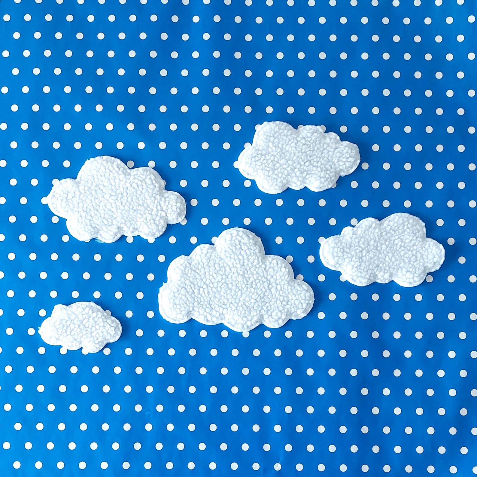 Set of 5 Applique Fleece Cloud Patches, Clouds for Decoration. SEW ON ...