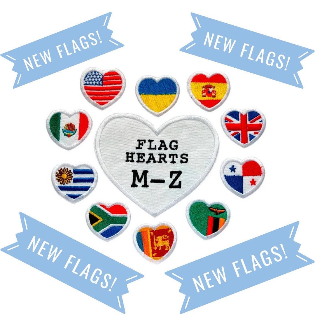 Small Heart Shaped Patch With a Flag, Embroidered Flag Patch, Heart ...