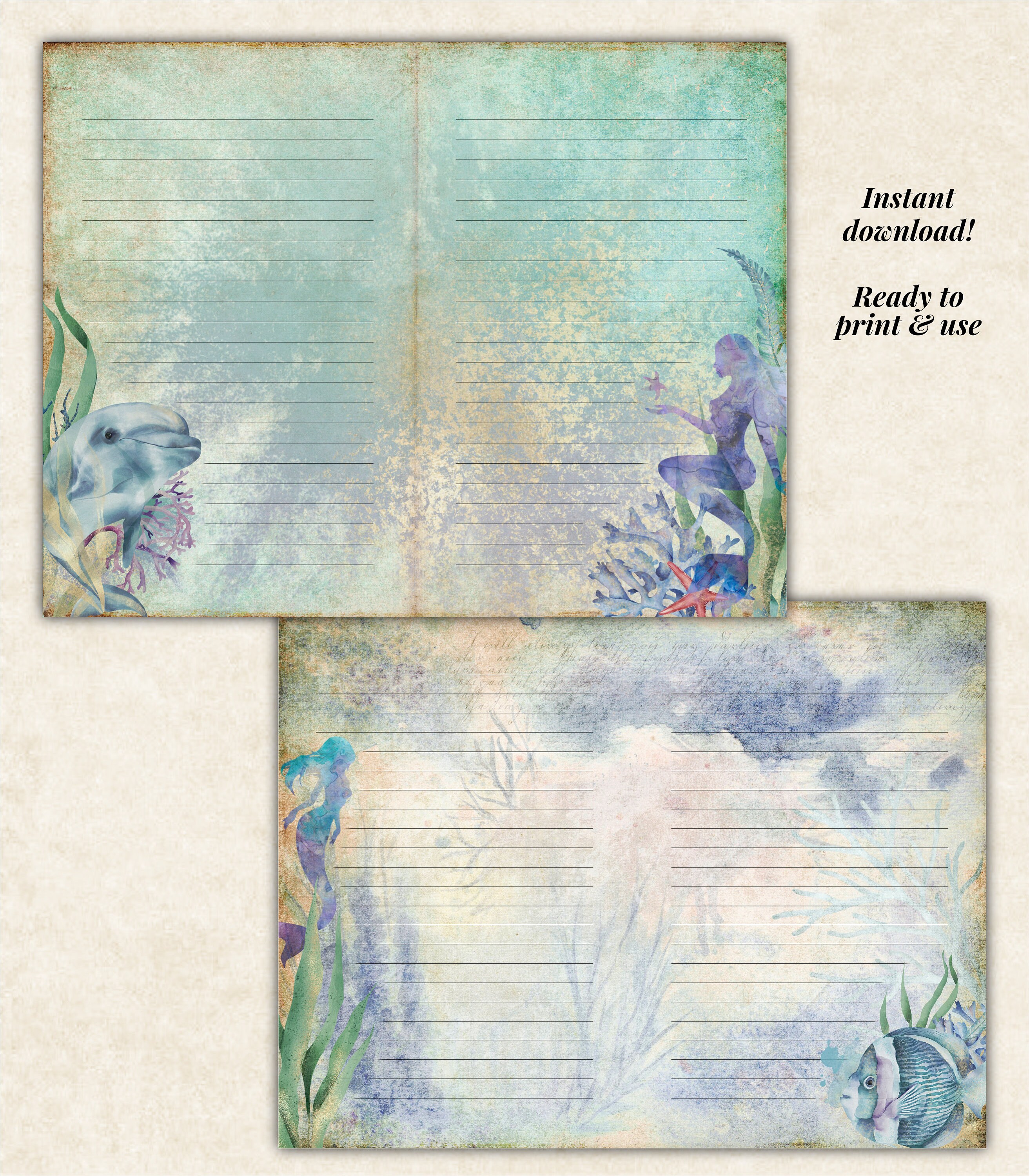 Mermaid Journal Pages, Enchanted Sea, Lined Paper (digital Download) - Etsy